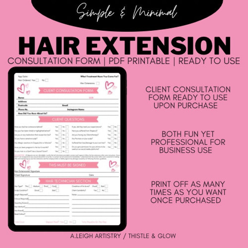Basic Hair Extension Consultation Form Printable PDF - Etsy