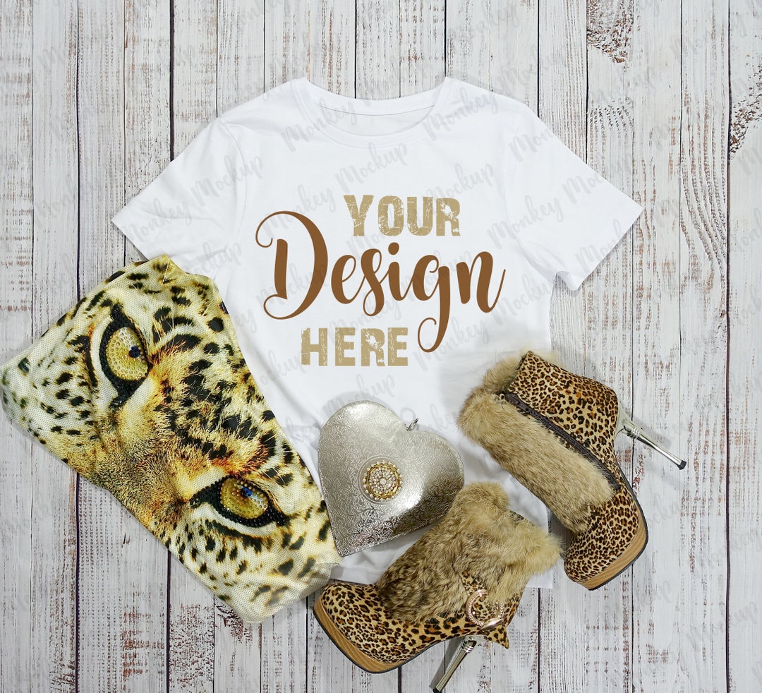 White Shirt Mockup, Leopard Modern Mockup, Women's Mock up With Leopard ...