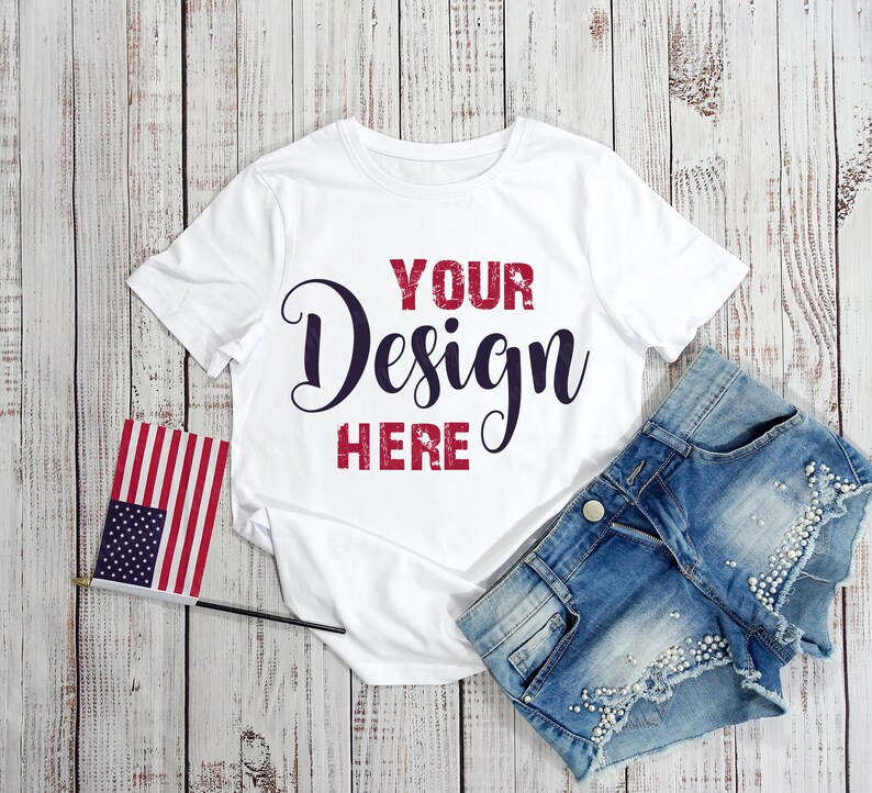 White 4th of July Mock Up, American T-shirt Mockup, Patriotic Style ...
