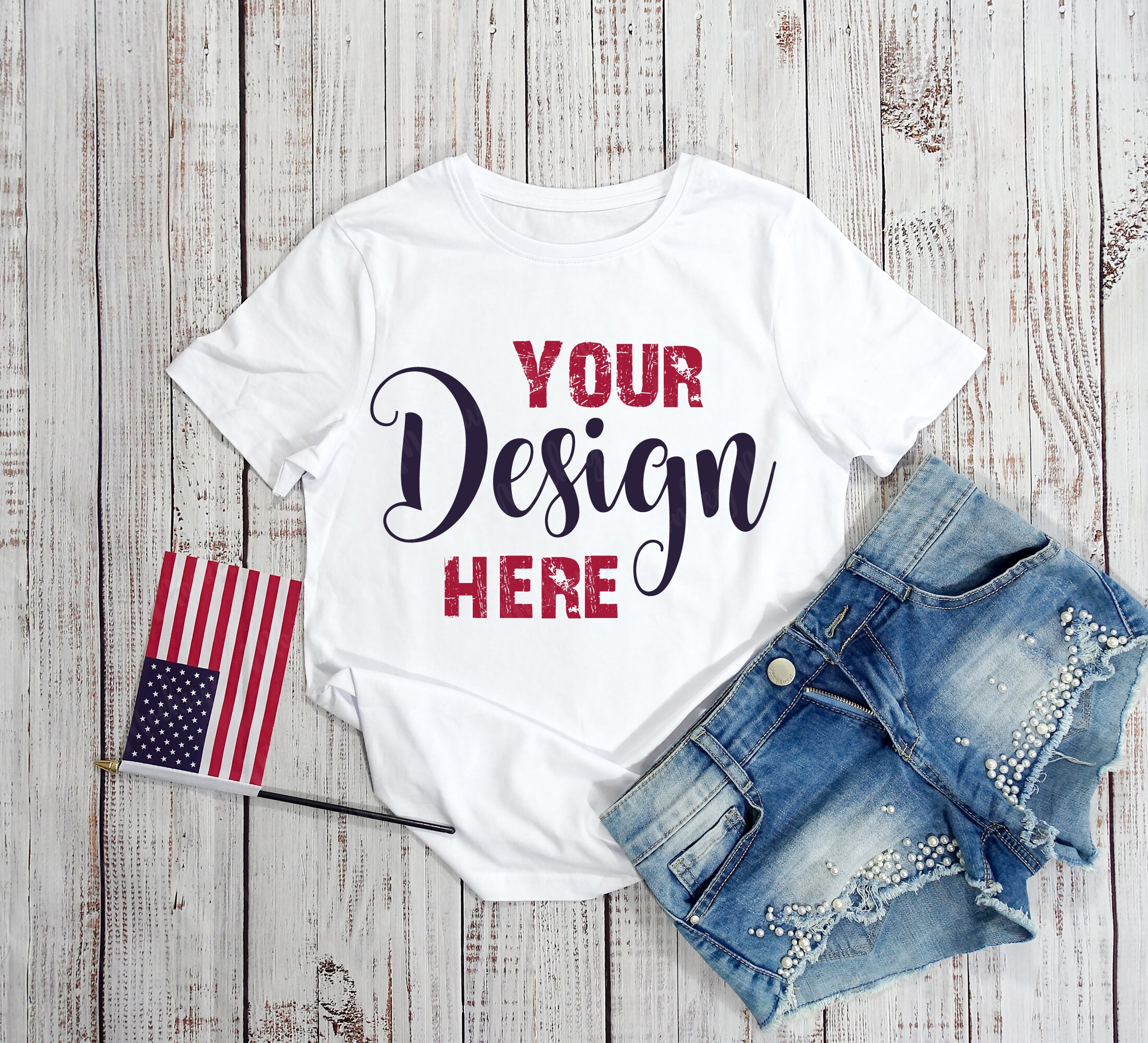 White 4th of July Mock Up, American T-shirt Mockup, Patriotic Style ...