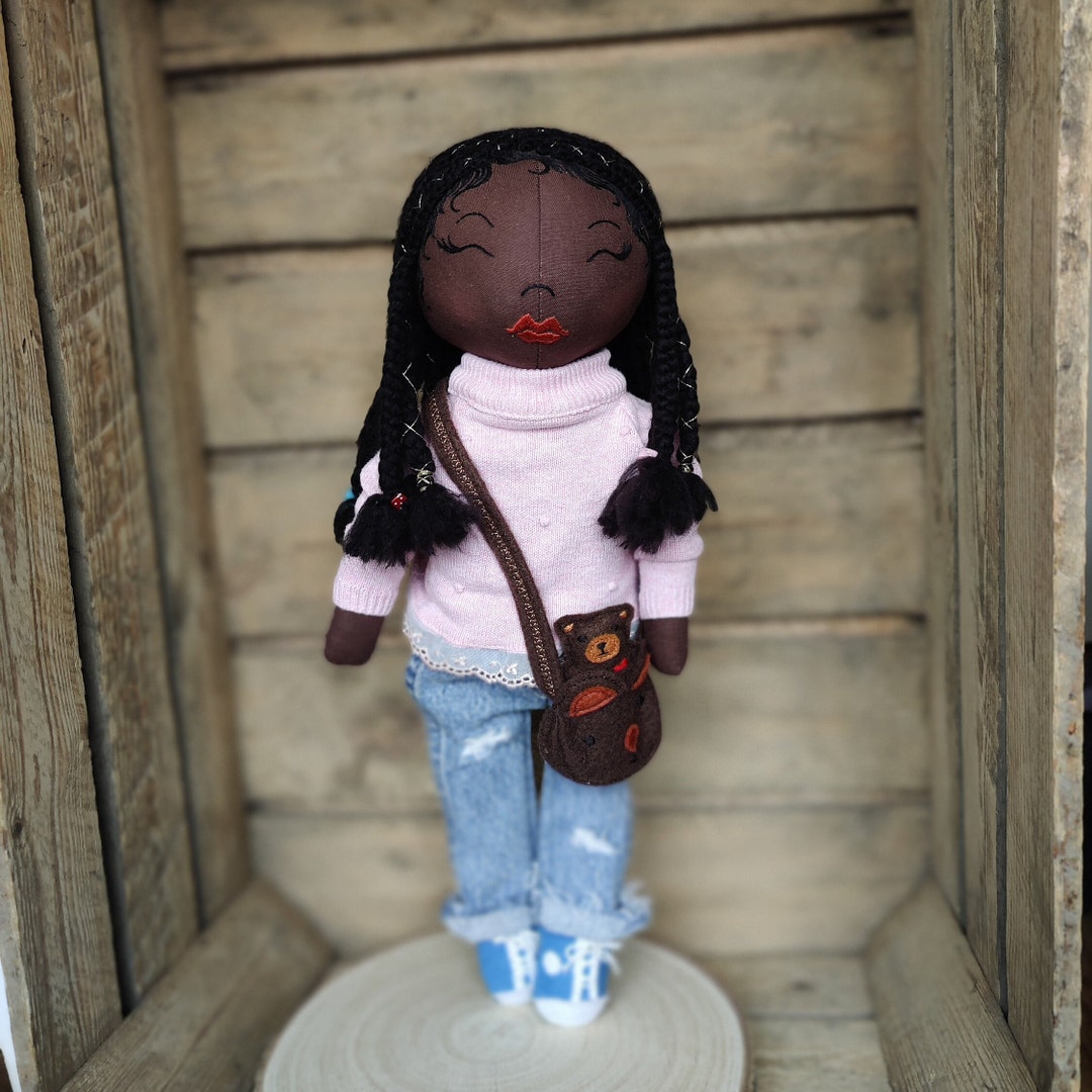 Black Rag Doll With Braids, African American Doll With Accessories ...