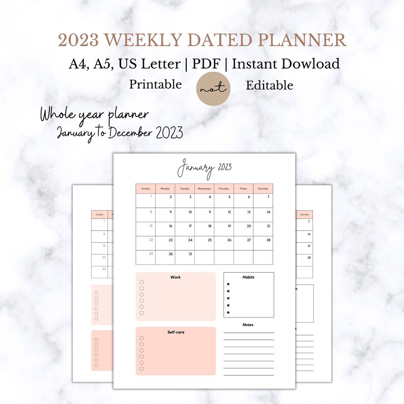 2023 Weekly Dated Planner Printable, Weekly Planner Agenda, Weekly ...