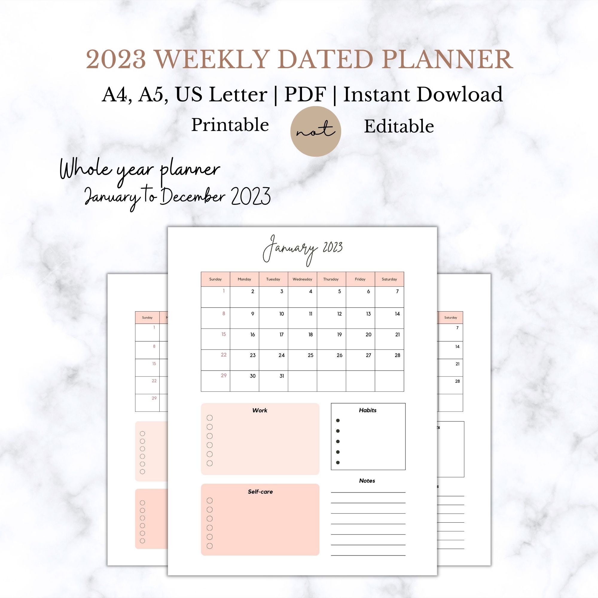 2023 Weekly Dated Planner Printable, Weekly Planner Agenda, Weekly ...