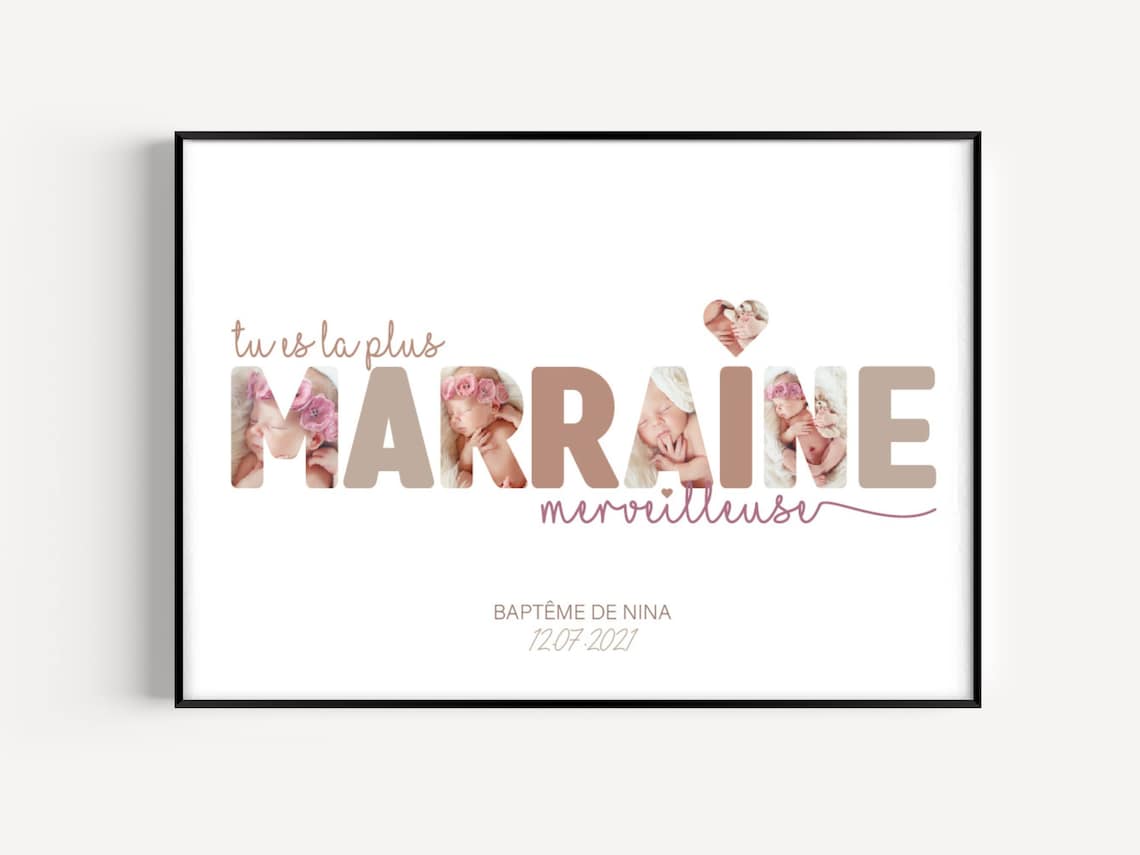 Affiche marraine photo mot marraine pour un cadeau de - Etsy France
