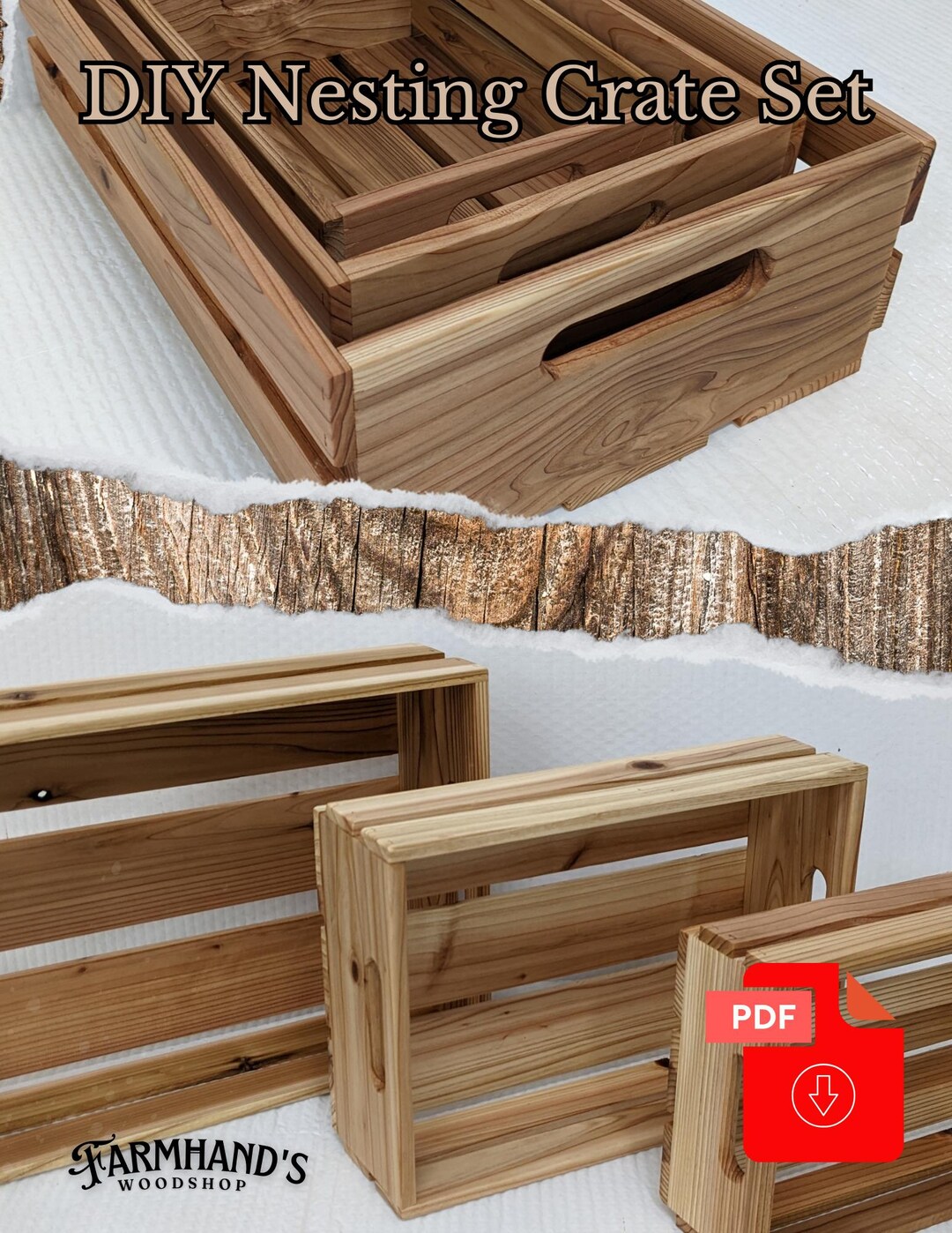 DIY Nesting Farmhouse Crates Plans - 3 Sizes (pdf)-step by Step Guide ...