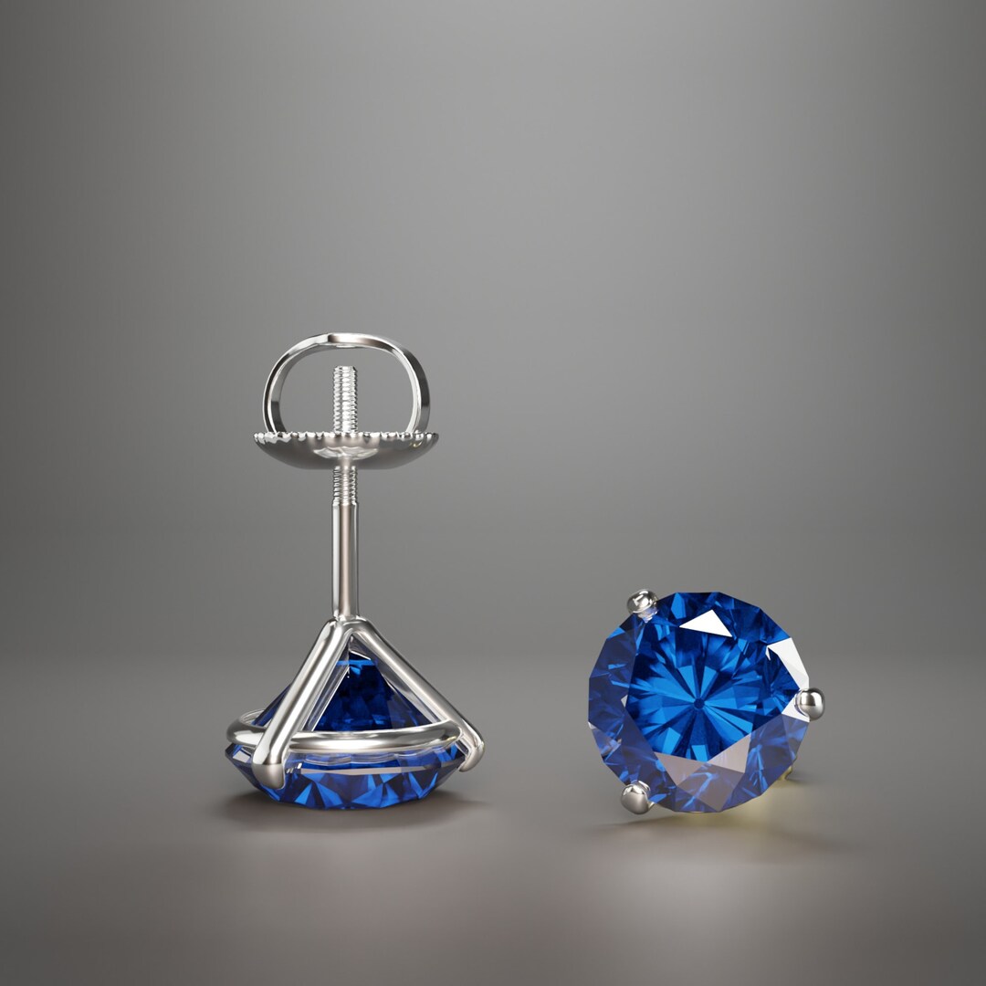 Round Cut Created Sapphire Martini Stud Earrings Real 14KT Solid White ...