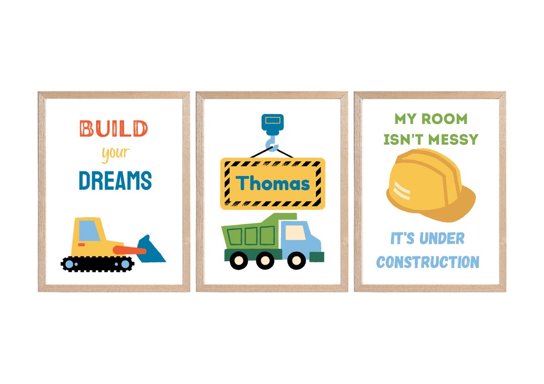 Digger Print, Construction Print, Personalised Boy's Bedroom Print ...