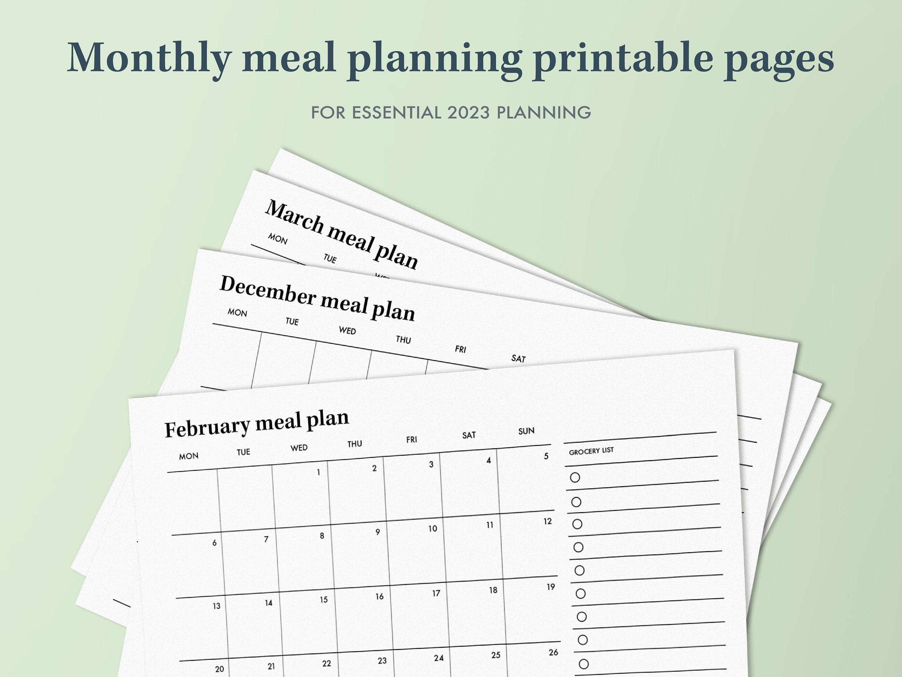 2023 Monthly Meal Planner Printable Minimalist Dated Planner All in One ...