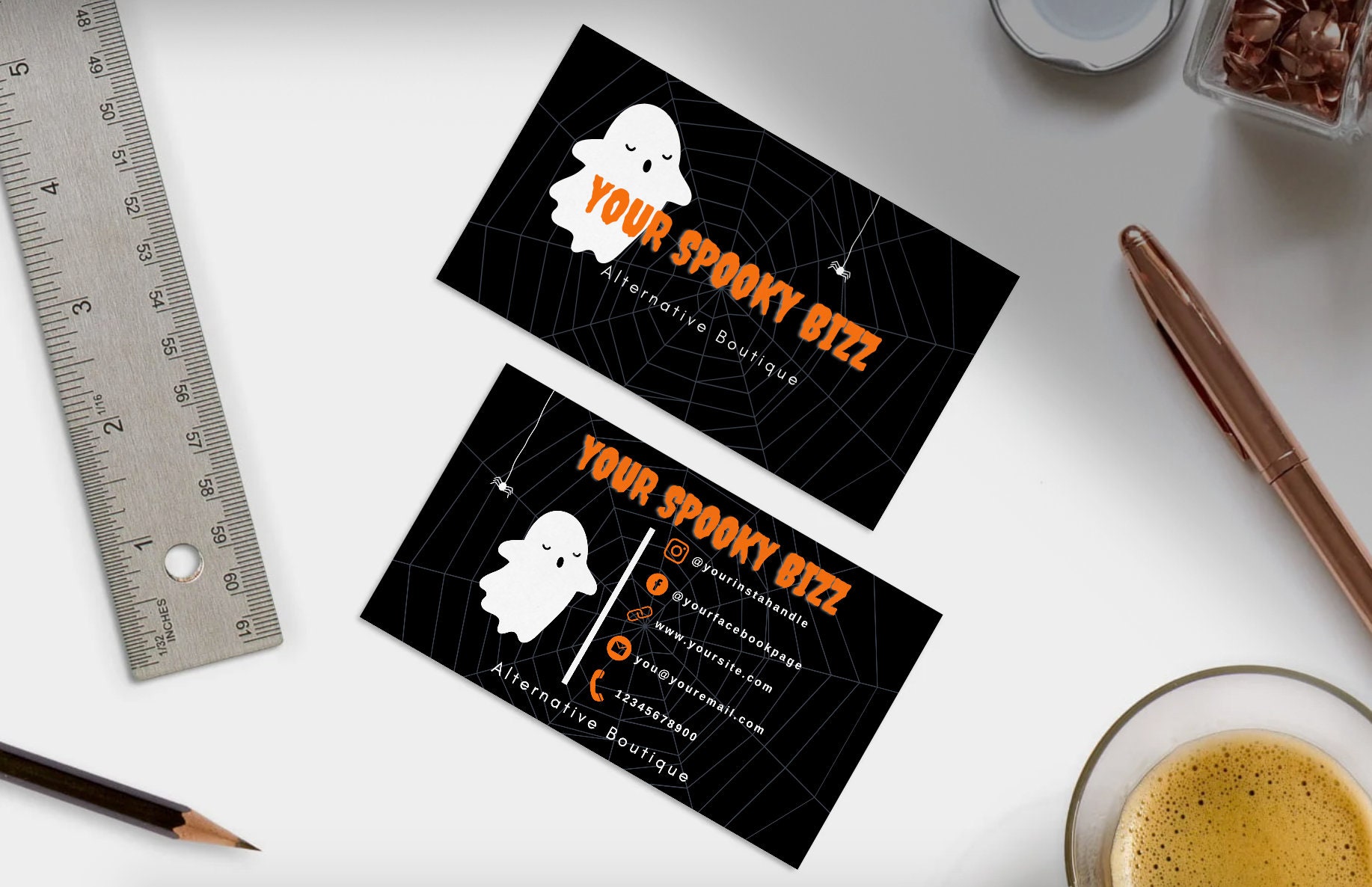 Spooky Ghost Business Card Template / Halloween, Instant Download ...