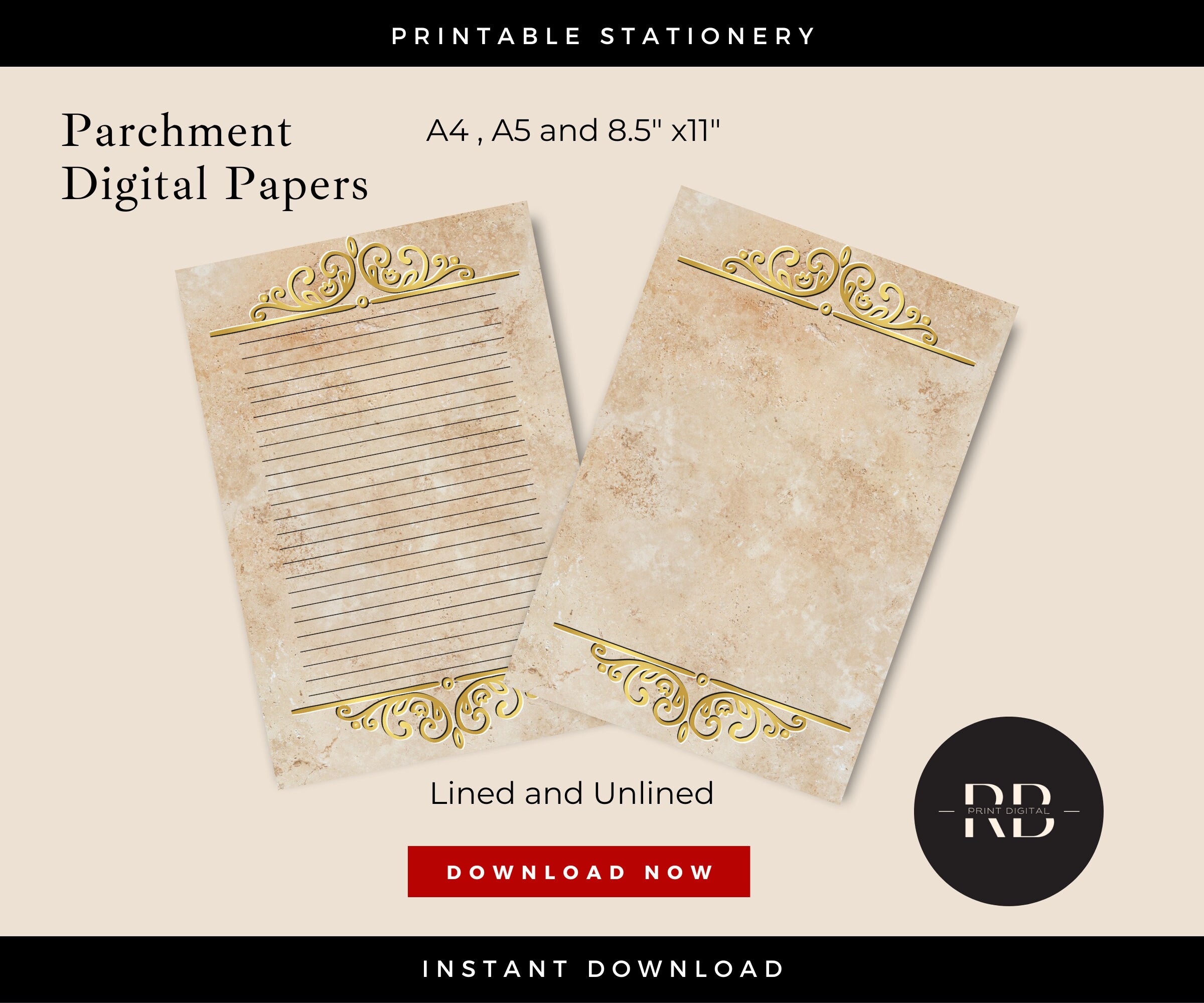 Parchment Printable Paper / Printable Stationery / Parchment Paper ...