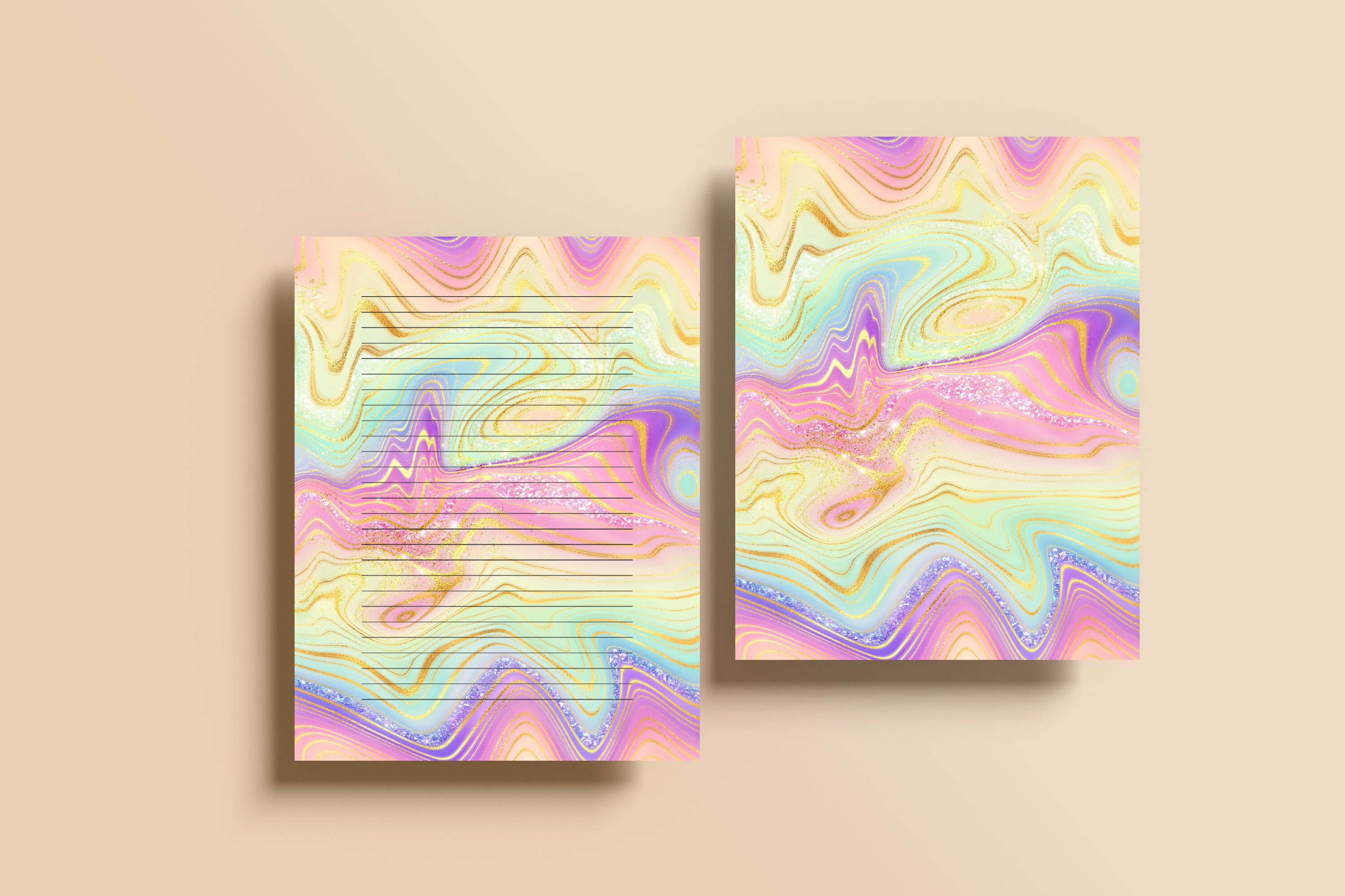 Rainbow Printable Paper / Marble Printable Stationery / Pastel Paper ...