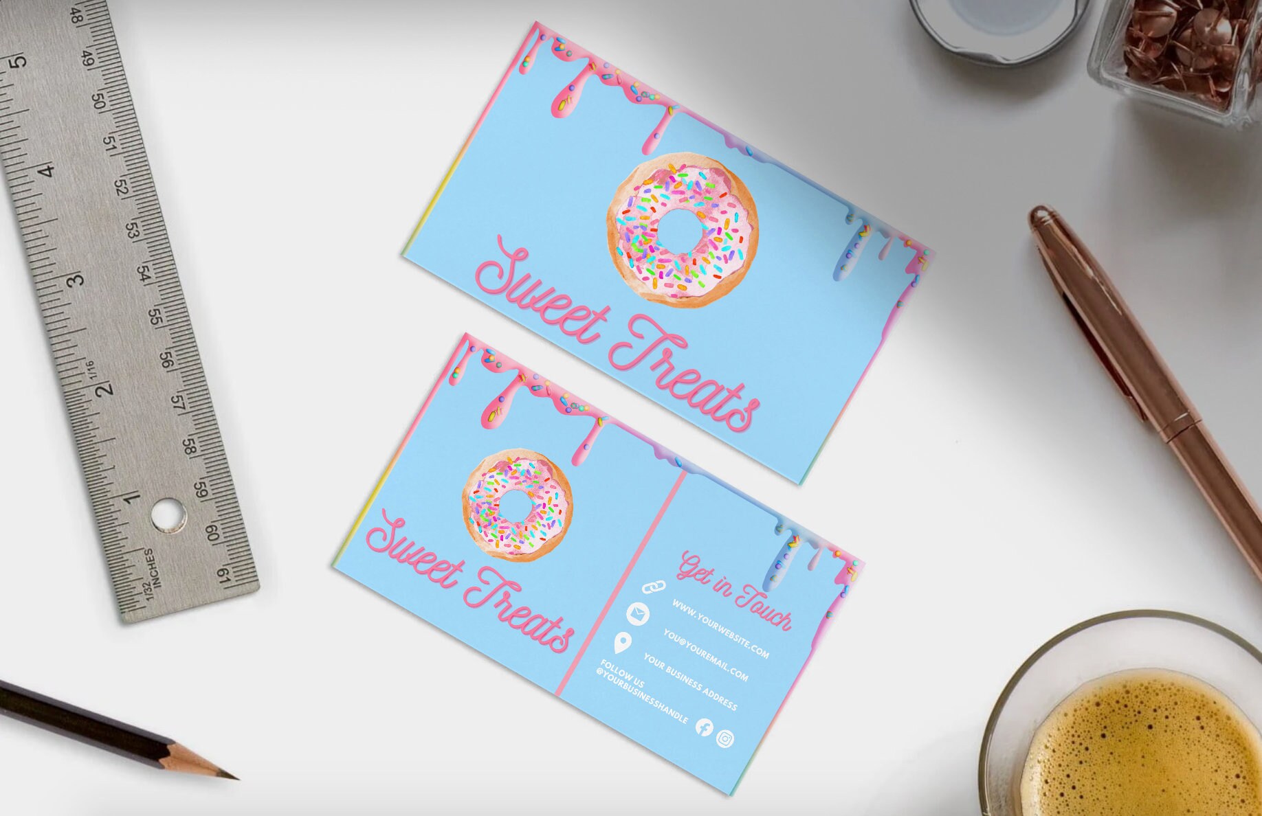 Donut Canva Business Card Template / Sweets, Confectionary, Sweet Shop ...