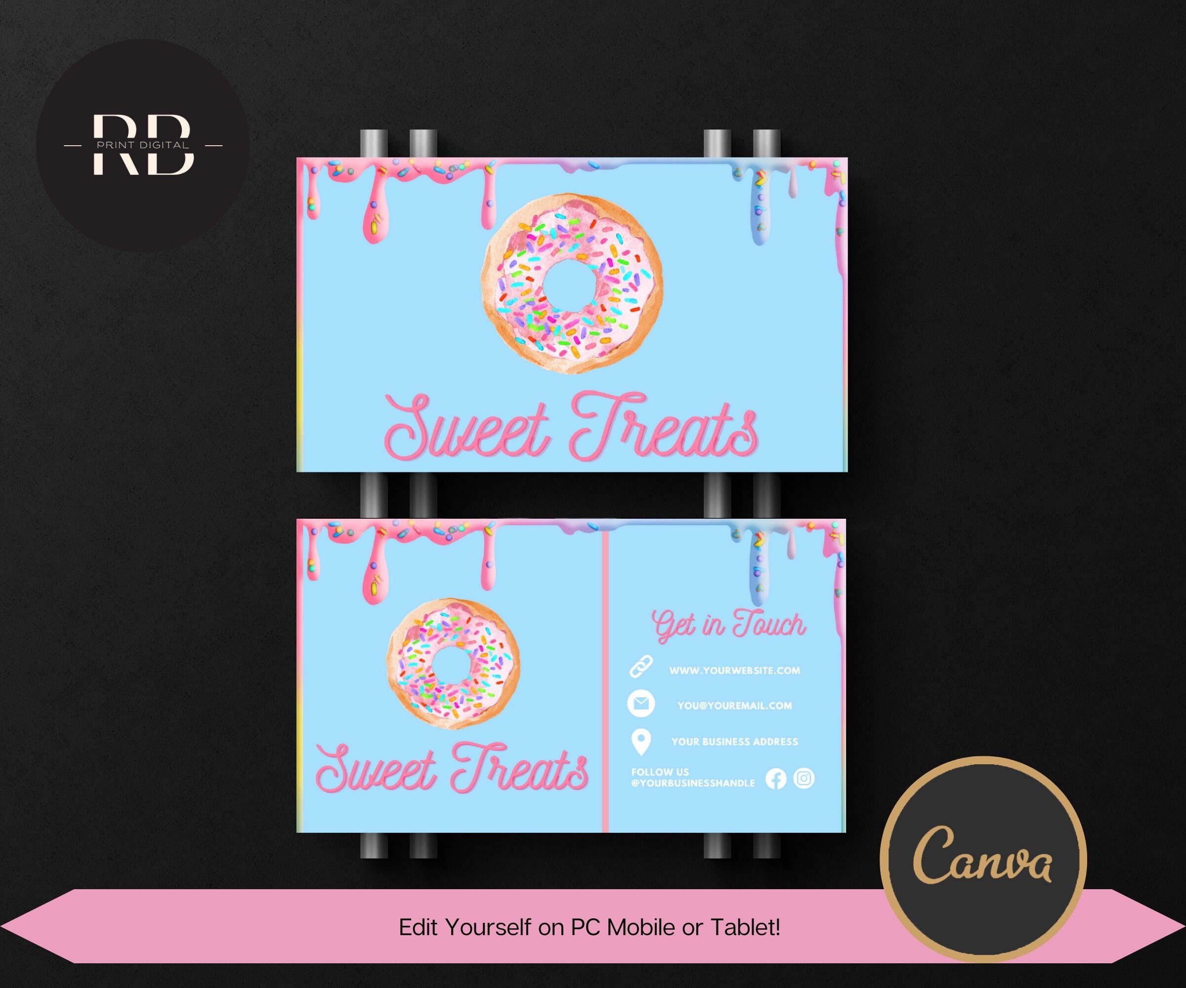 Donut Canva Business Card Template / Sweets, Confectionary, Sweet Shop ...