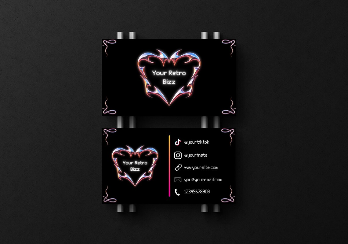 Retro 90s Canva Business Card Template / 00s, Chrome, Vintage, Y2k ...