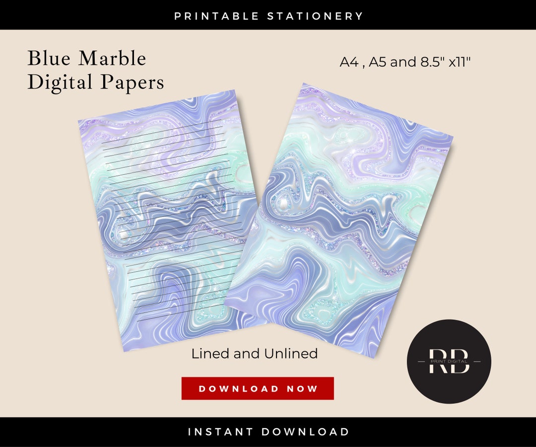 Blue Printable Paper / Marble Printable Stationery / Green Paper ...