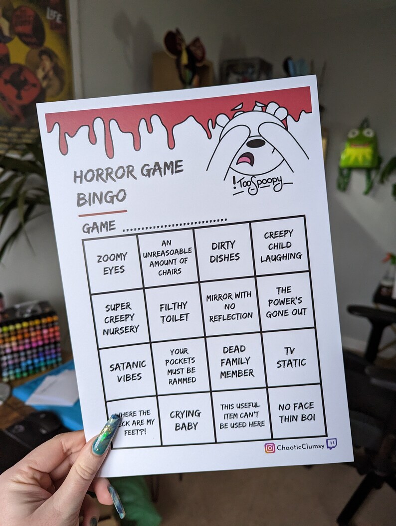Non-laminated Horror Game Bingo x5 - Etsy Non-laminated Horror Game Bingo x5 - Etsy