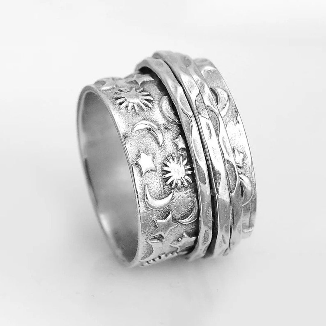Sun and Moon Spinner Ring, Fidget Ring, Sterling Silver Ring for Women ...