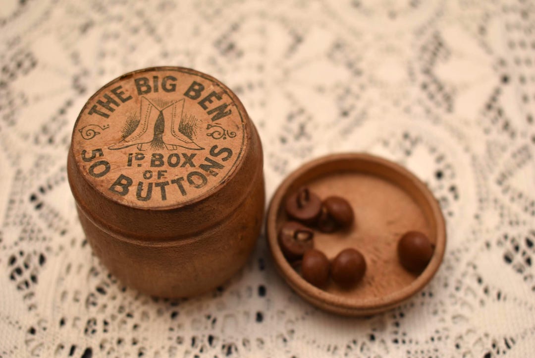 Victorian Button Box Charming Antique Original Big Ben Box With Brown ...