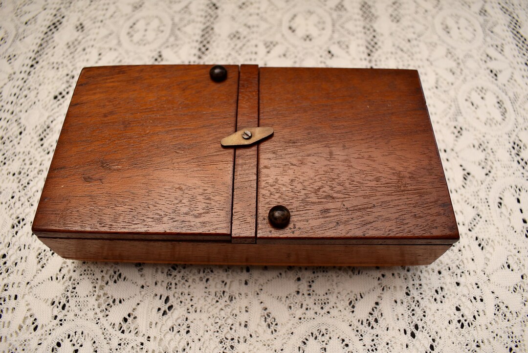Antique Wooden Button Box With Contents Gorgeous Victorian Double ...