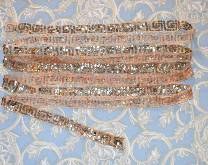 Greek Key Sequin Trim Gorgeous Antique 152 Inch Decorative Hand Crafted ...