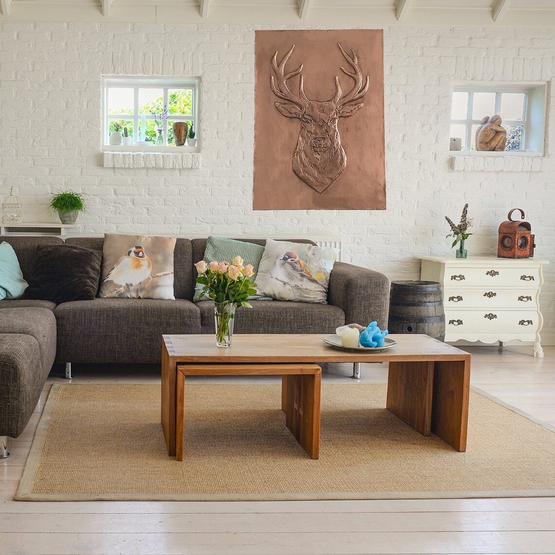 Copper Deer Animal Metal Wall Art Wall Decor Copper Wall Tile Fireplace ...