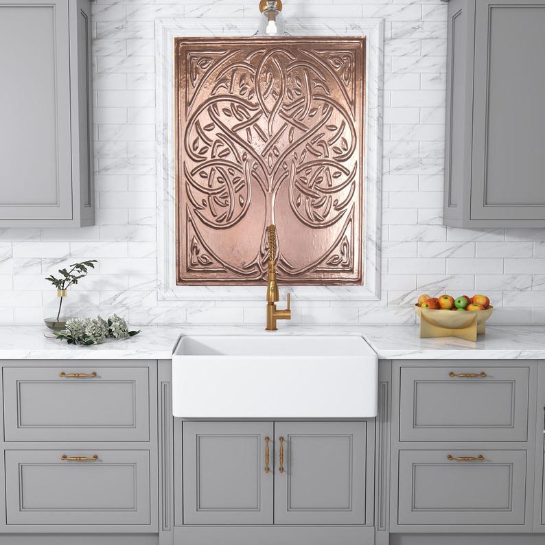 Copper Tile, Handmade, Tree of Life, Kitchen Backsplash Tile, Indoor ...