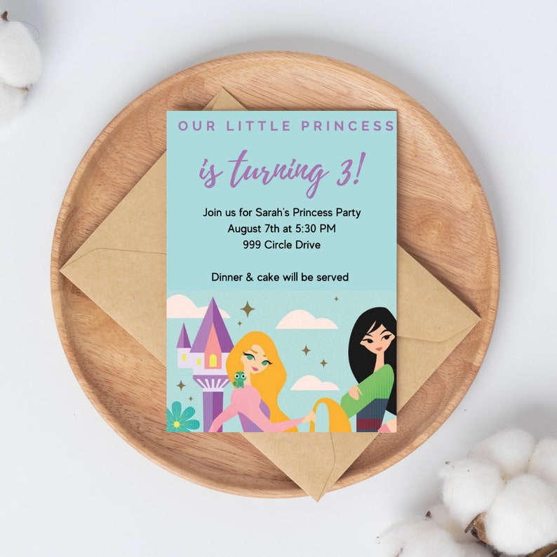 Princess Party Invitation, DIY Invitation, Canva Template, Birthday ...