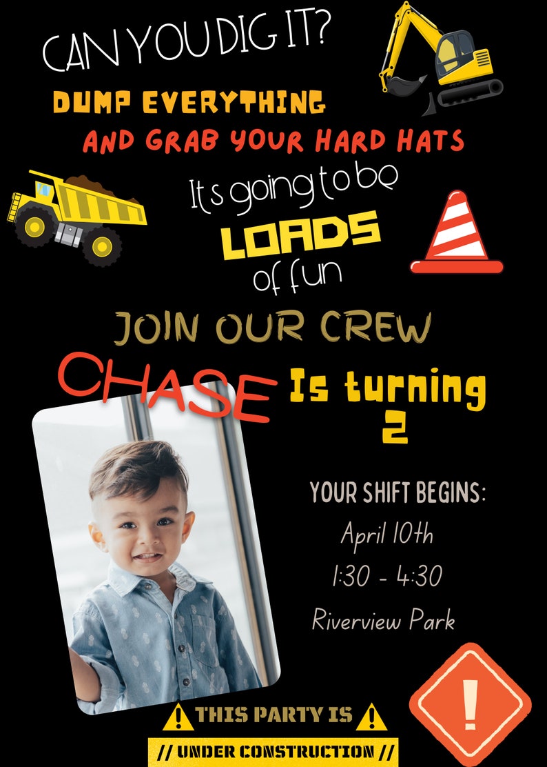 Construction Party Invitation Construction 2nd Birthday - Etsy
