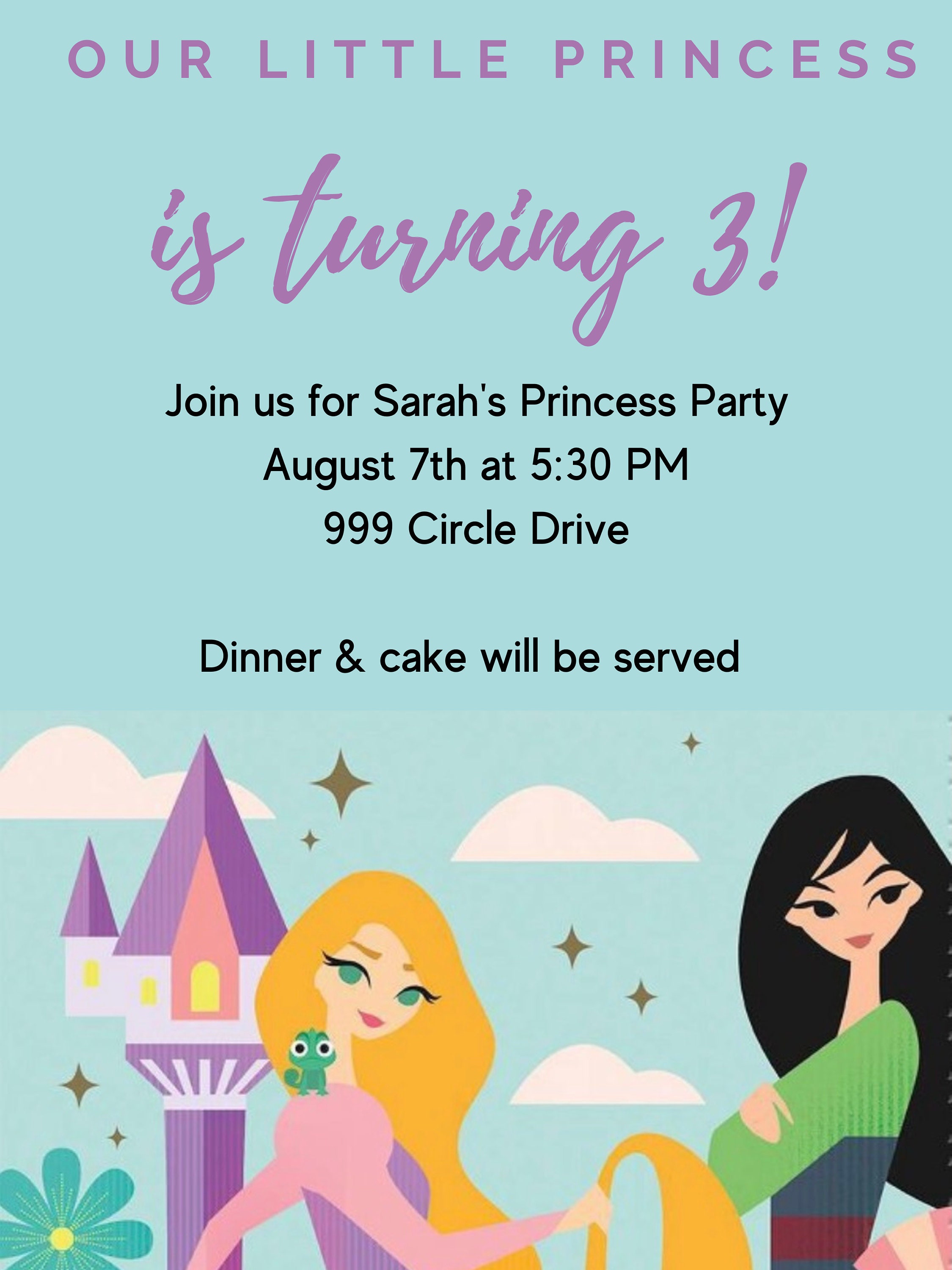 Princess Party Invitation, DIY Invitation, Canva Template, Birthday ...