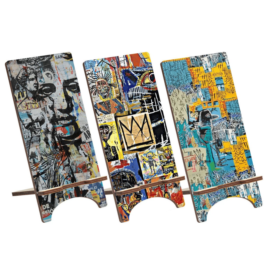 Art Wood Phone Stand Graffiti Art Holder for iPhone 14 13 12 11 Pro Max ...