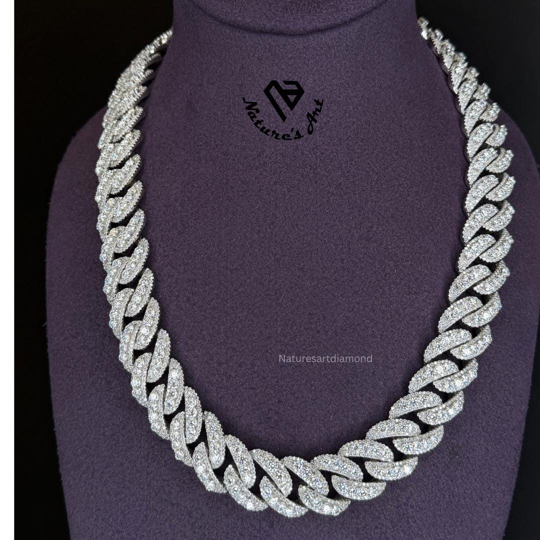 Iced Out Silver Cuban Link Chain, Hip Hop Rapper Street Style Necklace ...