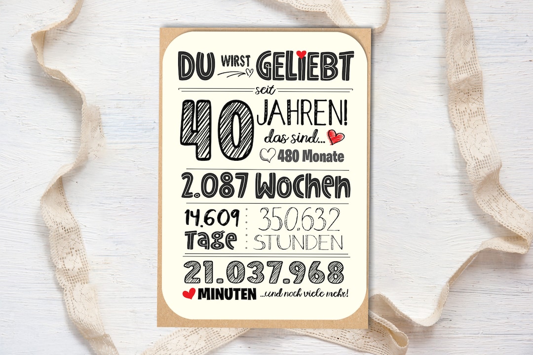 Süße Karte zum 40. Geburtstag - Karte zum Geburtstag Freund Freundin ...