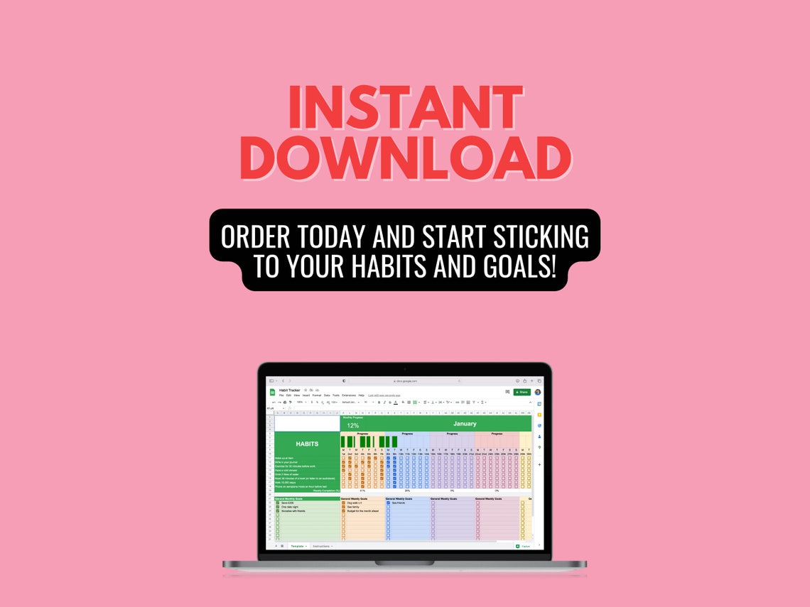 Habit Tracker Google Sheets Tracking Spreadsheet Template - Etsy
