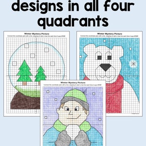 Winter Coordinate Plane Graphing Pictures in Four Quadrants - Etsy