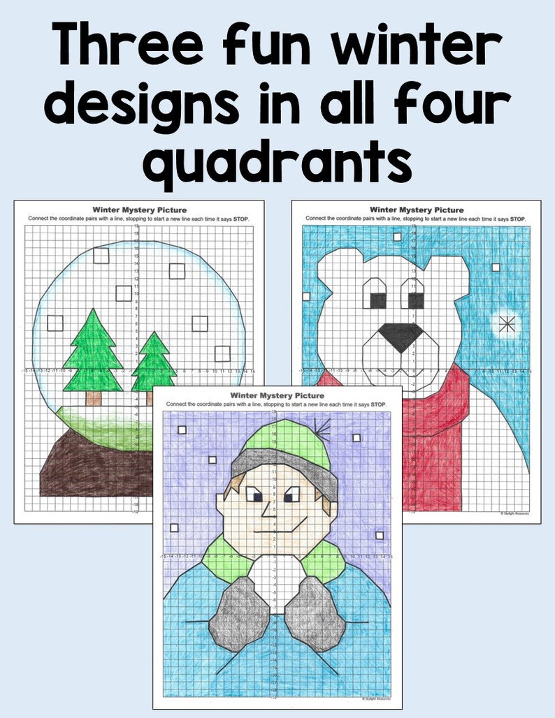 Winter Coordinate Plane Graphing Pictures in Four Quadrants - Etsy
