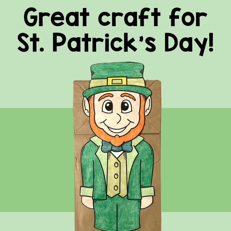 Leprechaun Paper Bag Puppet Kids St. Patrick's Day Craft Activity for ...