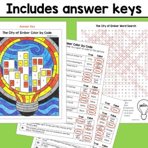 The City of Ember Word Search and Color by Number Novel Reading ...