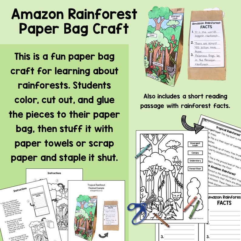 Amazon Rainforest Paper Bag Craft Activity for Kids - Etsy
