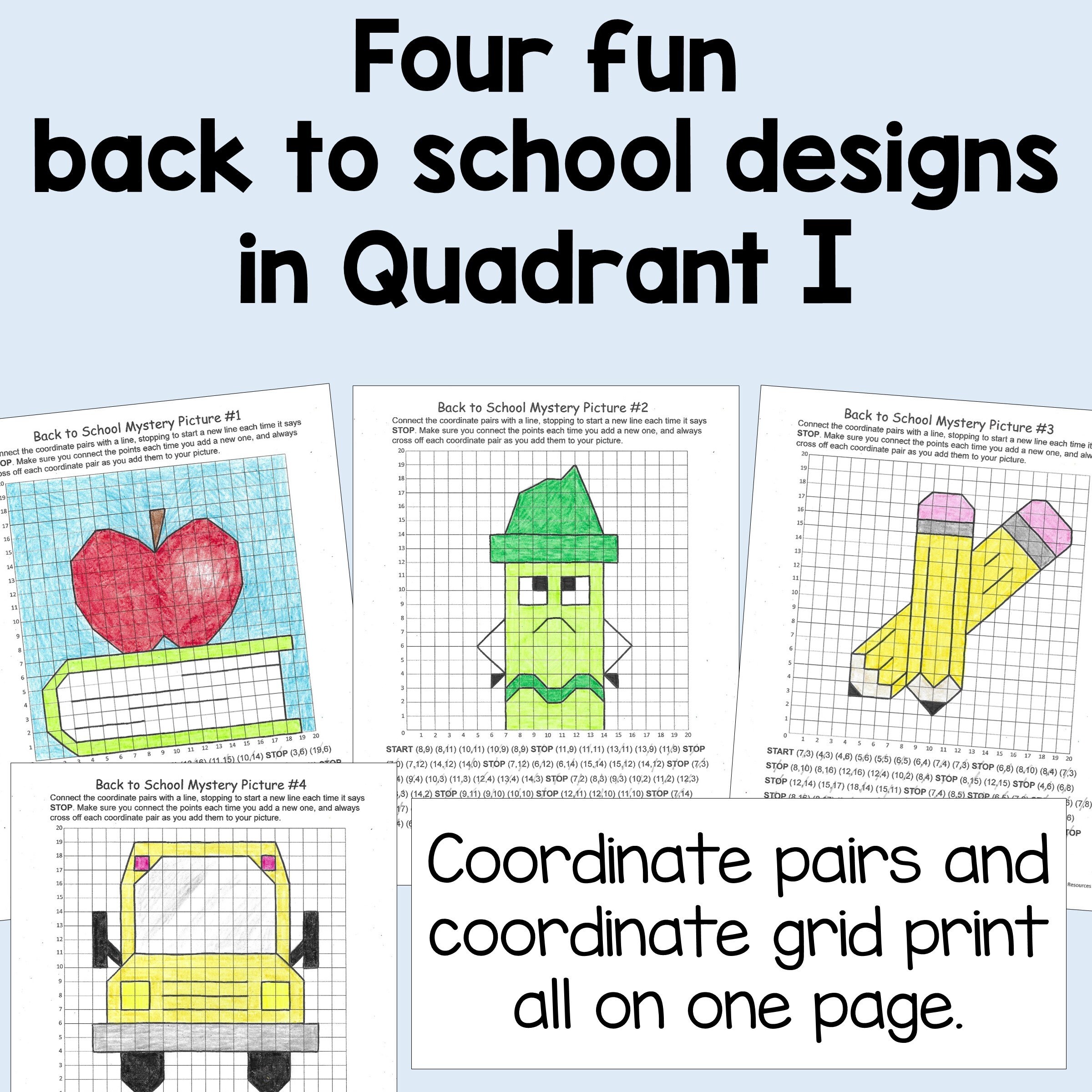 Back to School Coordinate Plane Mystery Pictures in Quadrant I - Etsy