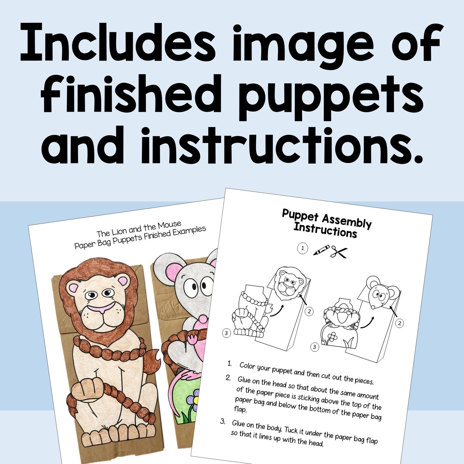 Aesop's Fables the Lion and the Mouse Paper Bag Puppets Fun Craft ...