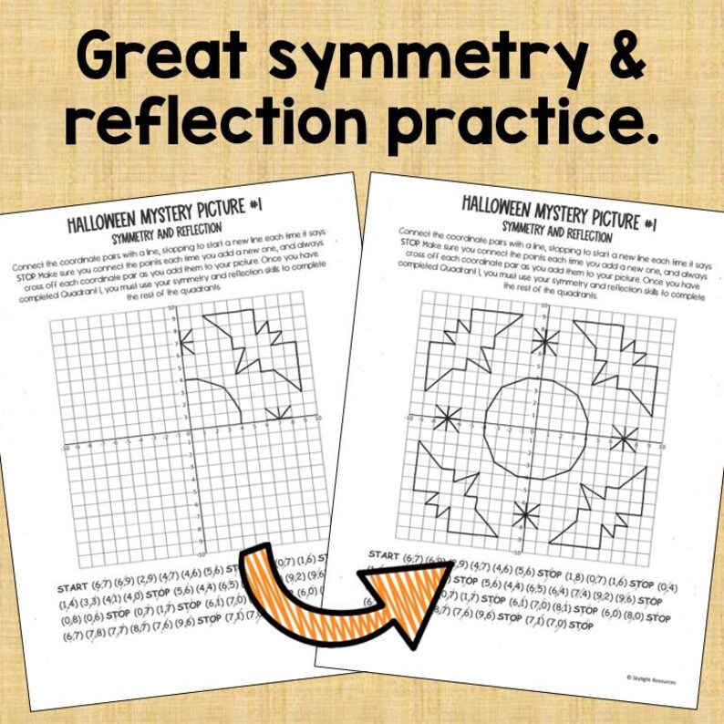 Halloween Symmetry and Reflection Coordinate Plane Mystery Graphing ...