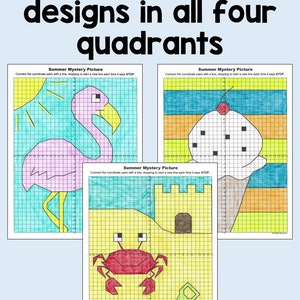 Summer Coordinate Plane Graphing Mystery Pictures Four Quadrant Math ...