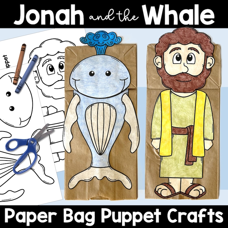 Jonah and the Whale or Big Fish, Paper Bag Puppets Bible Lesson Craft ...