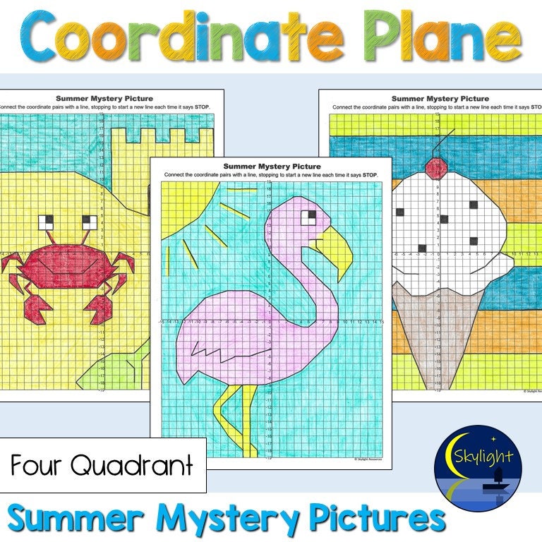 Summer Coordinate Plane Graphing Mystery Pictures Four Quadrant Math ...