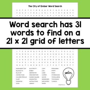 The City of Ember Word Search and Color by Number Novel Reading ...