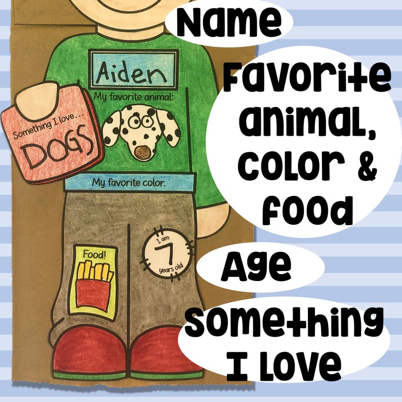 Back to School All About Me Paper Bag Puppet Kids Craft Activity - Etsy