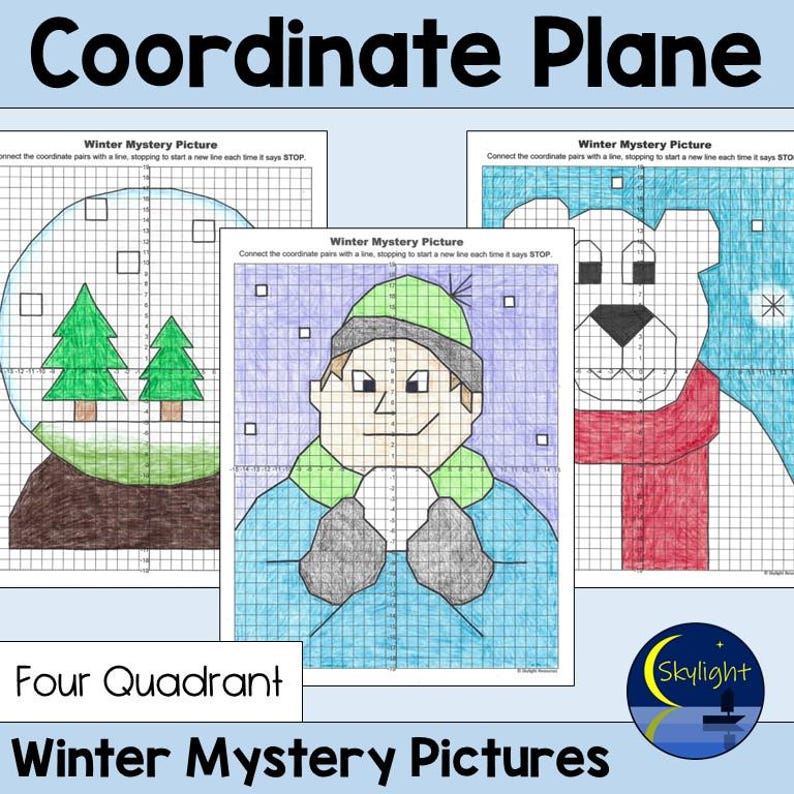 Winter Coordinate Plane Graphing Pictures in Four Quadrants - Etsy