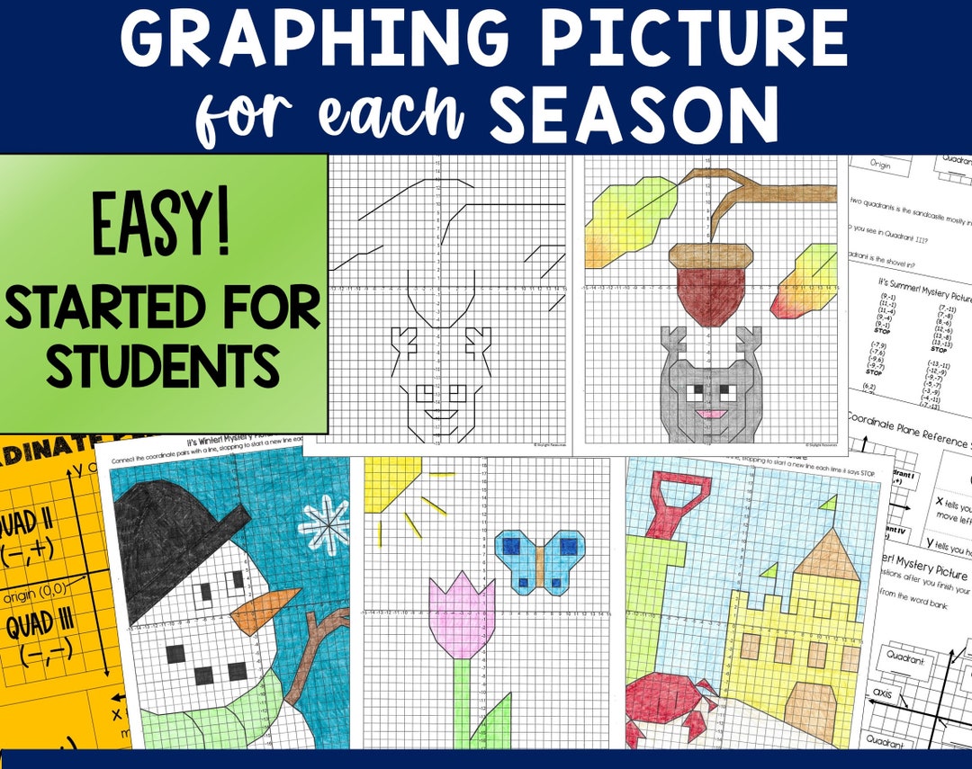 EASY Four Quadrant Coordinate Plane Graphing Pictures for the Seasons ...
