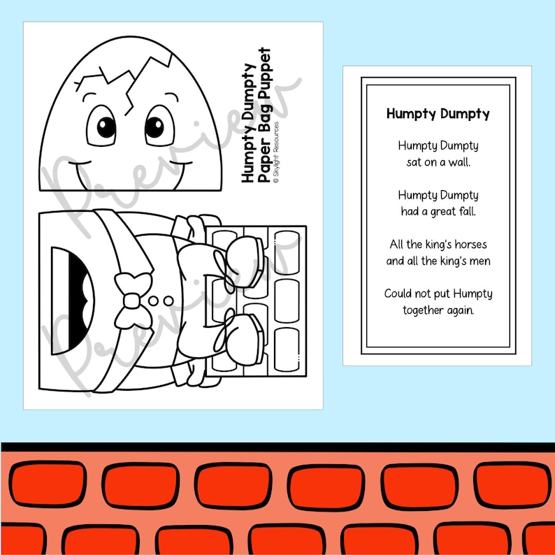 Humpty Dumpty Nursery Rhyme Paper Bag Puppet Classroom Craft Activity ...