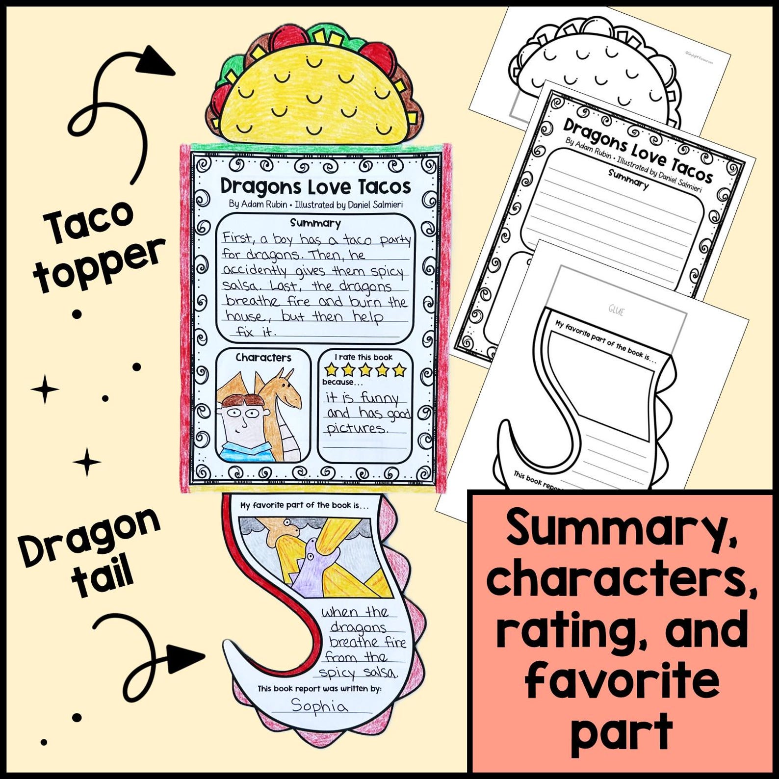 Dragons Love Tacos Fun Book Report Writing Craft Activity, Kids Reading ...